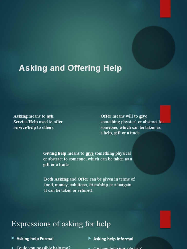 Asking, Offering, and Giving Help: Formal and Informal Expressions and ...