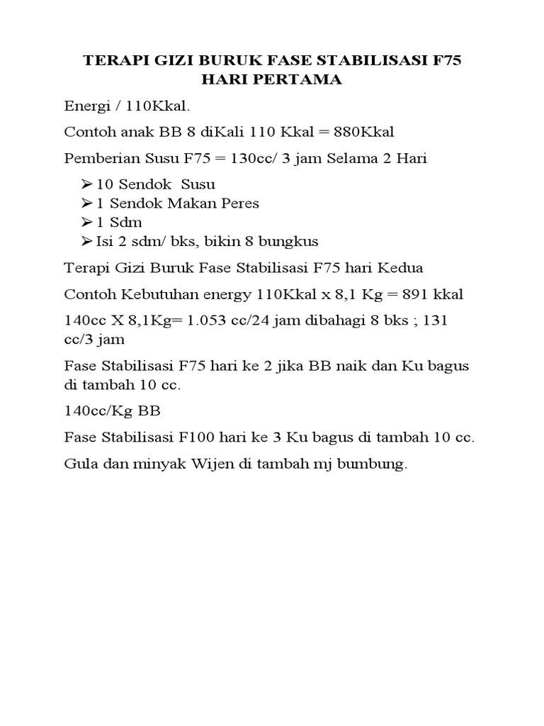 Terapi Gizi Buruk F75 Dan F100 | PDF