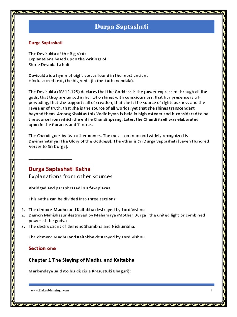 Durga Saptashati | PDF | Devi | Vishnu