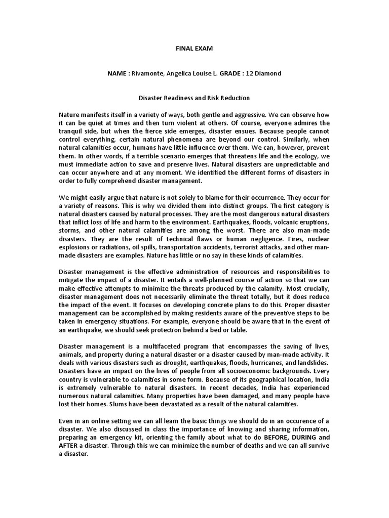 Final Exam (DRRR) | PDF | Natural Disasters | Emergency Management