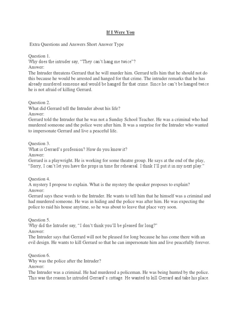 If I Were You Extra Questions | PDF | Police | Crimes