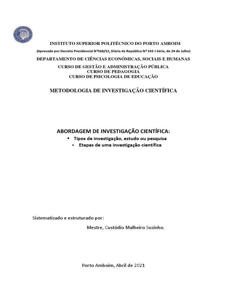 Tipos E Etapas De Investigação Científica Pdf Método Científico