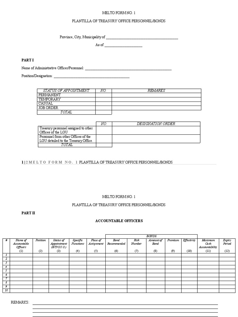 Melto Form No. 1 - Local Treasury Personnel | PDF