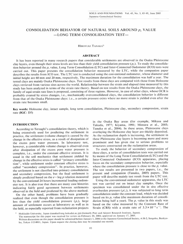 Consolidation Behavior of Natural Soils Around PC Value - Long Term ...