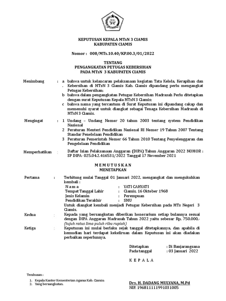 SK Pengangkatan PTT 2022 Revisi | PDF