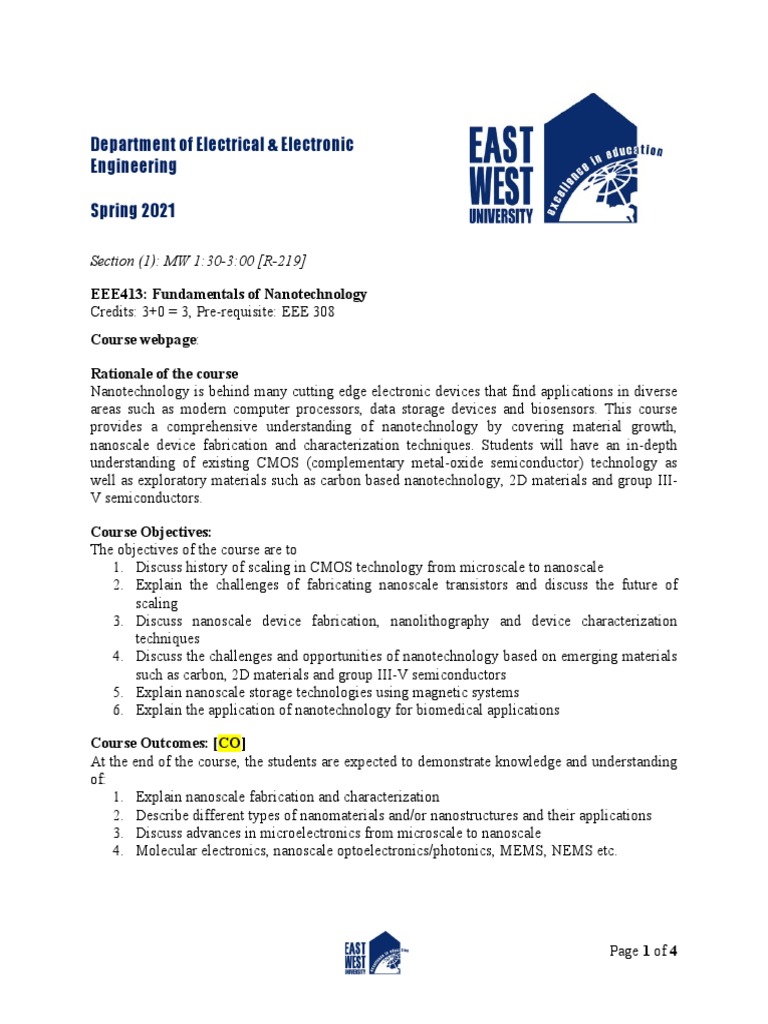 LP EEE413 1 Sp2021 | PDF | Nanotechnology | Electrical Engineering