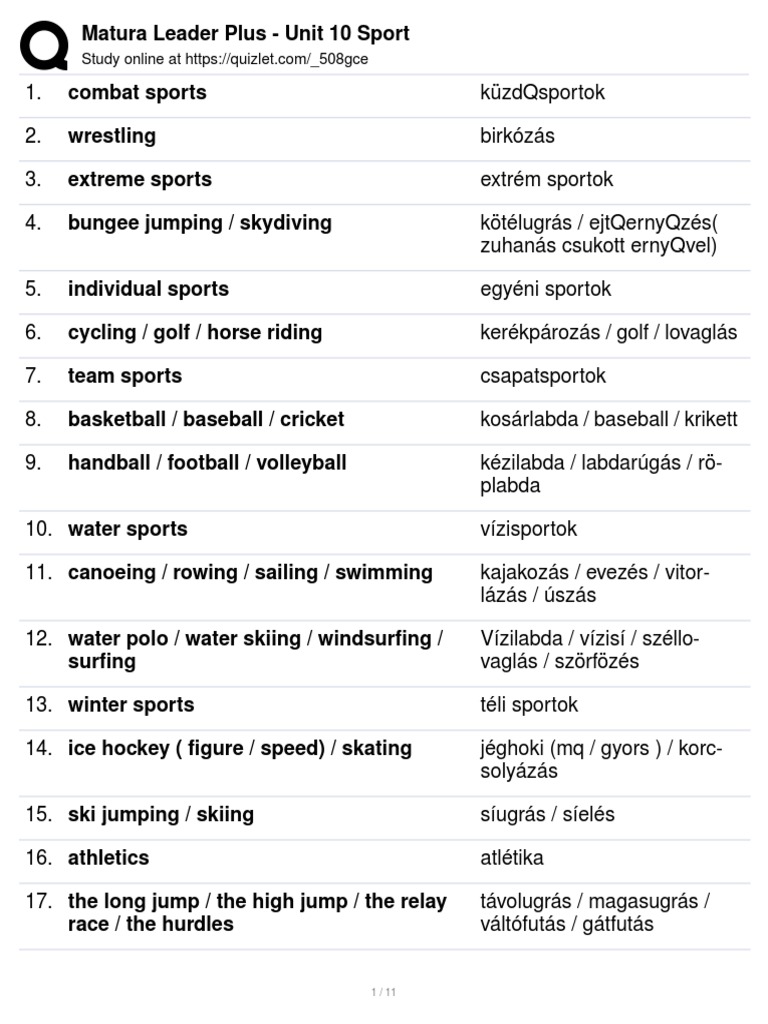 Matura Leader Plus Unit 10 Szokincsek | PDF