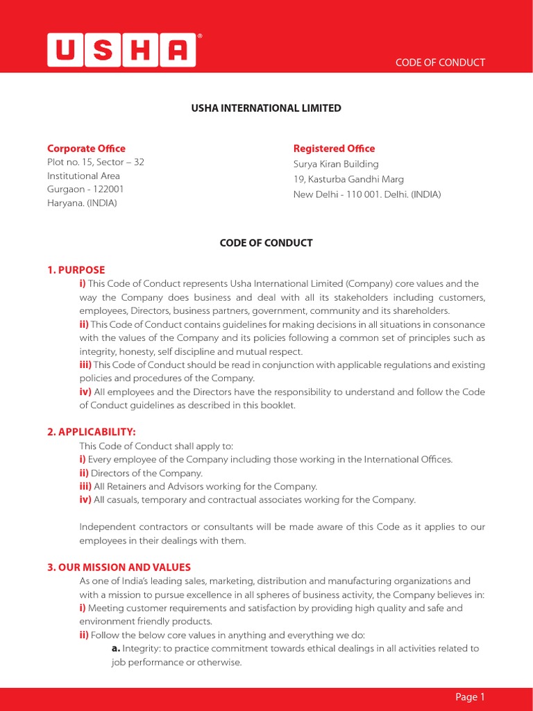 Code of Coduct Usha | PDF | Intellectual Property | Trademark