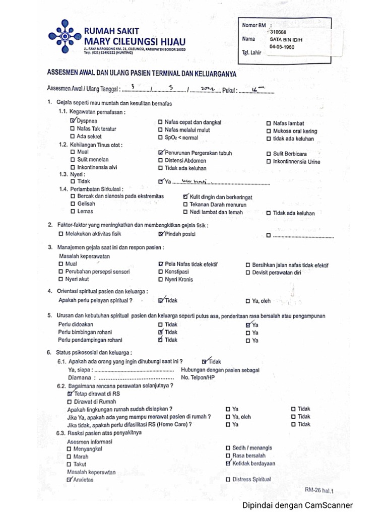 Formulir Asesmen Awal, Ulang Pasien Tahap Terminal | PDF