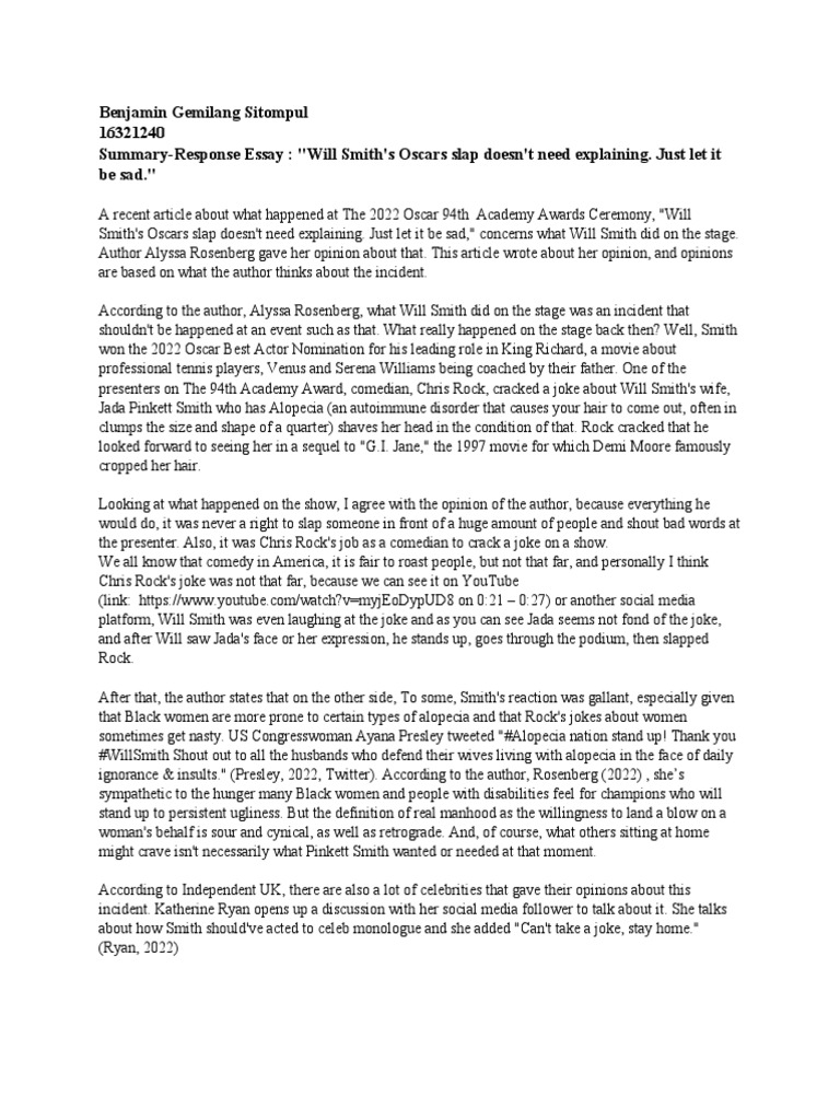 Final Draft_Summary Response Essay_Benjamin Gemilang S_16321240 | PDF