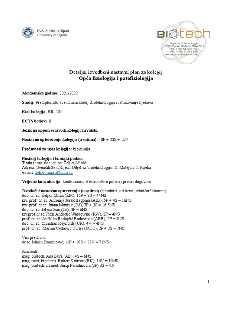 BIL204 Opa Fiziologija I Patofiziologija | PDF