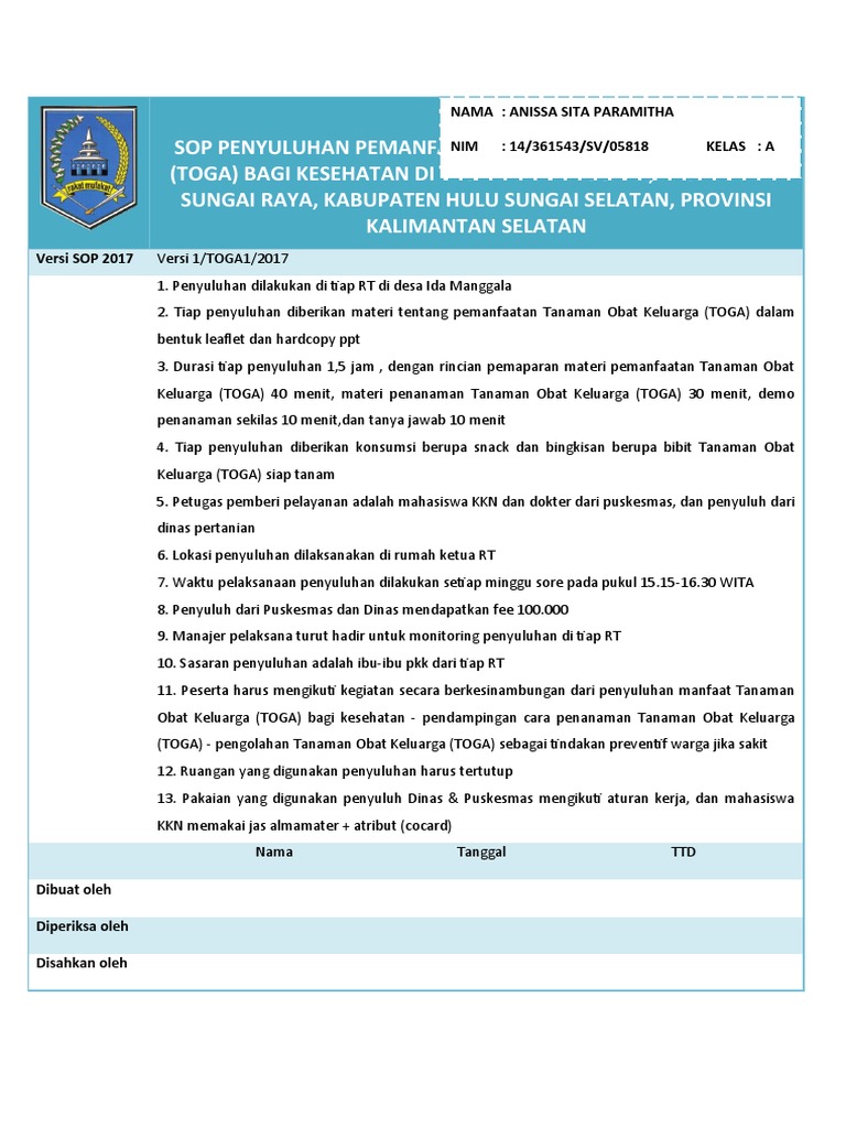 SOP Pemanfaatan Tanaman Obat Keluarga Bagi Kesehatan | PDF