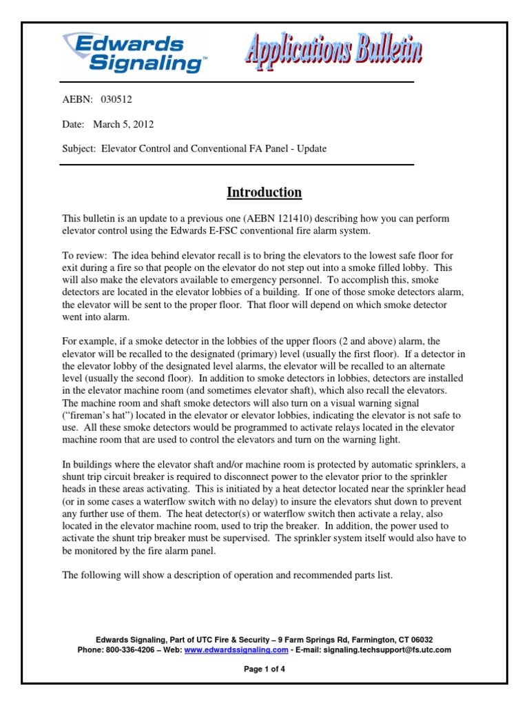 AE Bull 030512 Elev Recall Conventional Update | PDF | Elevator | Relay