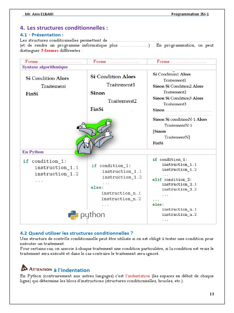 Cours 3eme 2021 - 2022 - Élève - Partie3 - Structures de Controle | PDF | Structure de contrôle ...