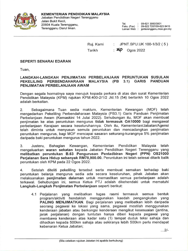 Langkah-Langkah Penjimatan Perbelanjaan Peruntukan Susulan Pekeliling ...