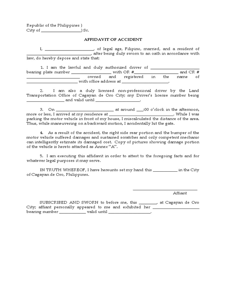 Affidavit of Accident | PDF