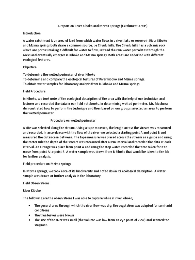 Kiboko River and Mzima Springs Report | PDF | River | Trees
