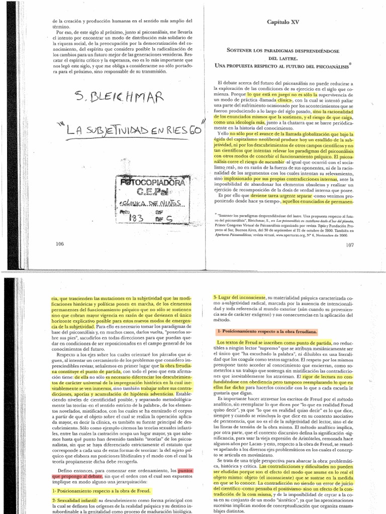 TP1 BLEICHMAR. La Subjetividad en Riesgo. Cap. XV Sostener Los ...