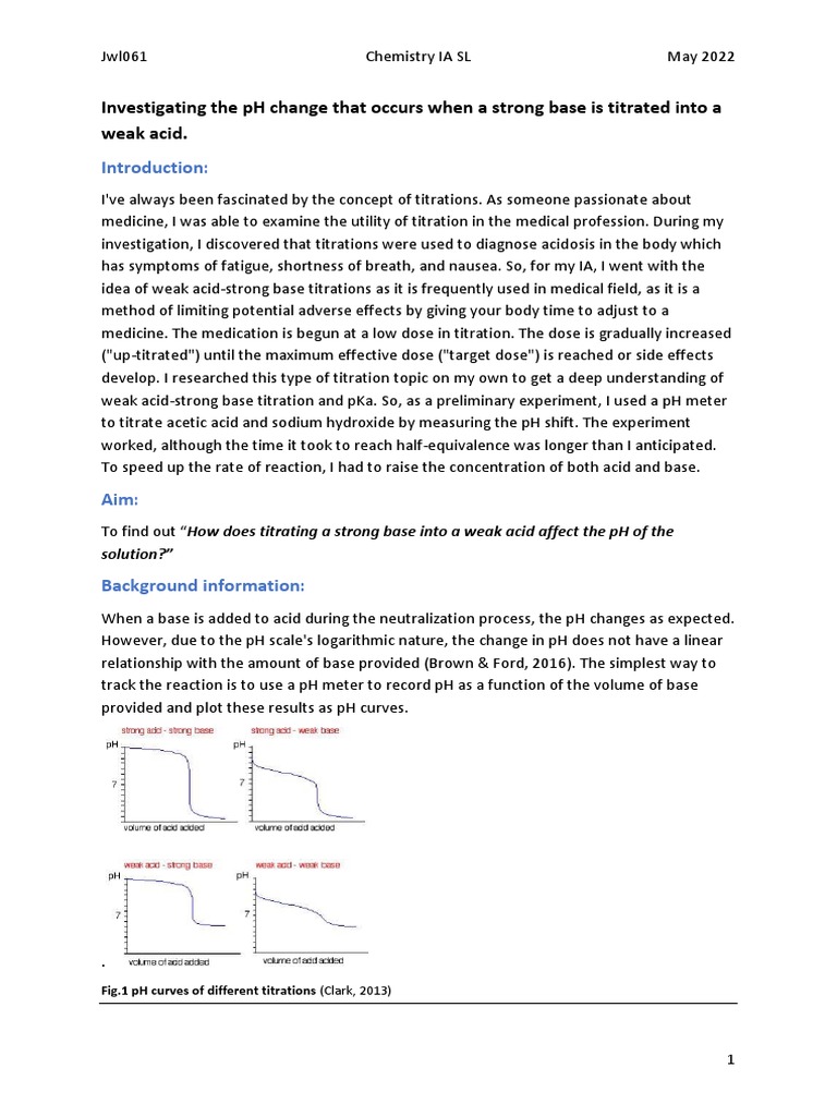 Final Chemistry IA | PDF | Ph | Titration