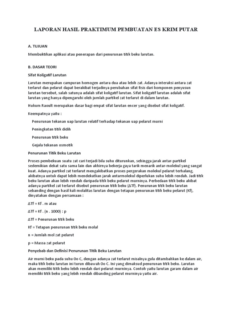 Laporan Hasil Praktimum Membuat Es Krim Putar 1 | PDF