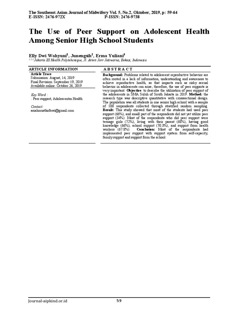 The Use of Peer Support On Adolescent Health Among Senior High School Students | PDF ...