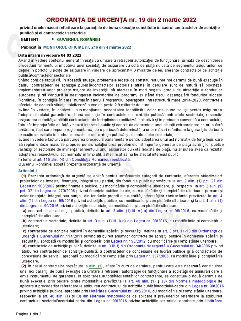 Ordonanta de Urgenta Nr. 19 Din 2 Martie 2022 | PDF