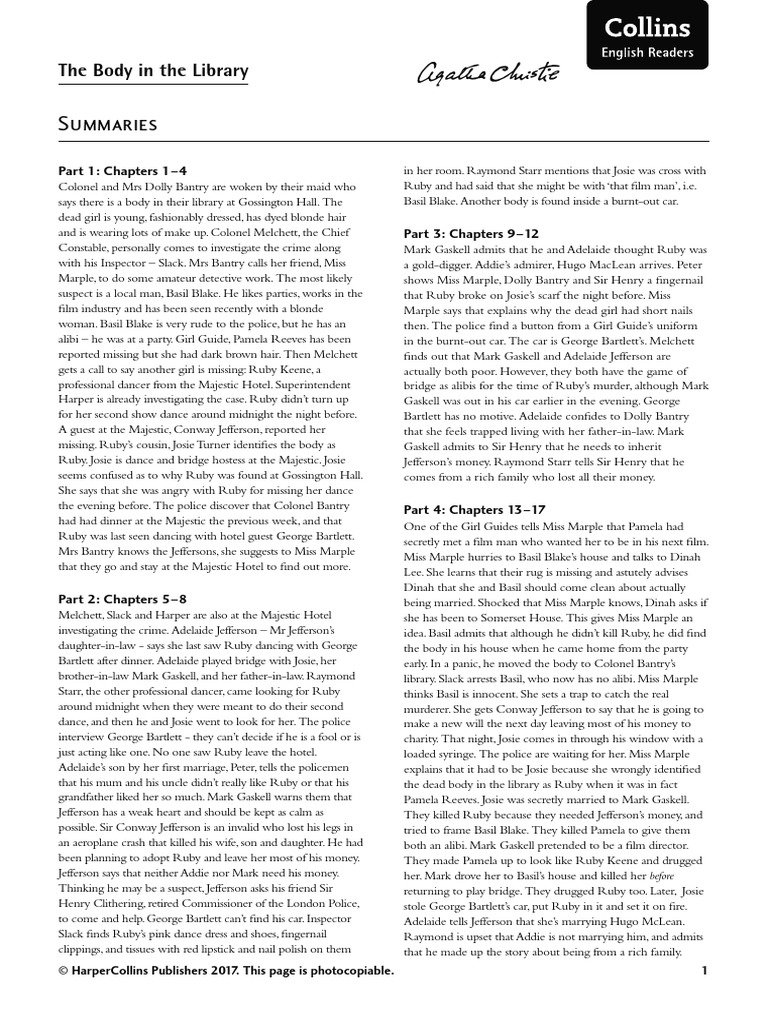 The Body in The Library - Classroom Activities | PDF