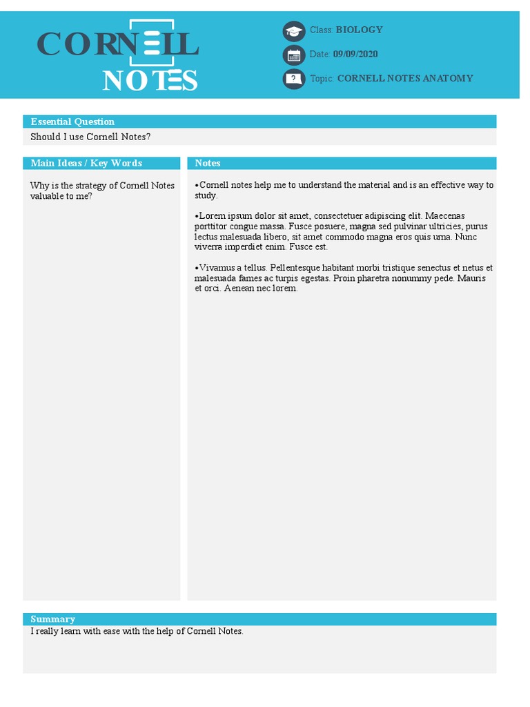 Cornell Notes Template 01 - TemplateLab.com | PDF