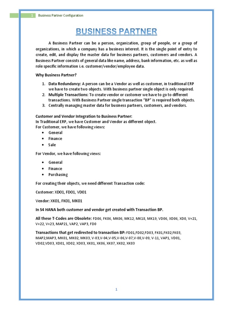 Business Partner For Customer & Vendor in SAP S4 HANA | PDF | Finance ...
