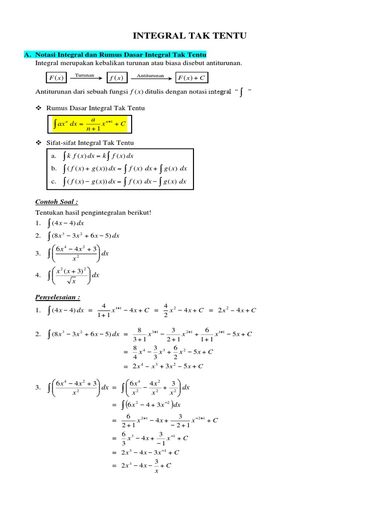 Materi 1 (Integral Tak Tentu) | PDF