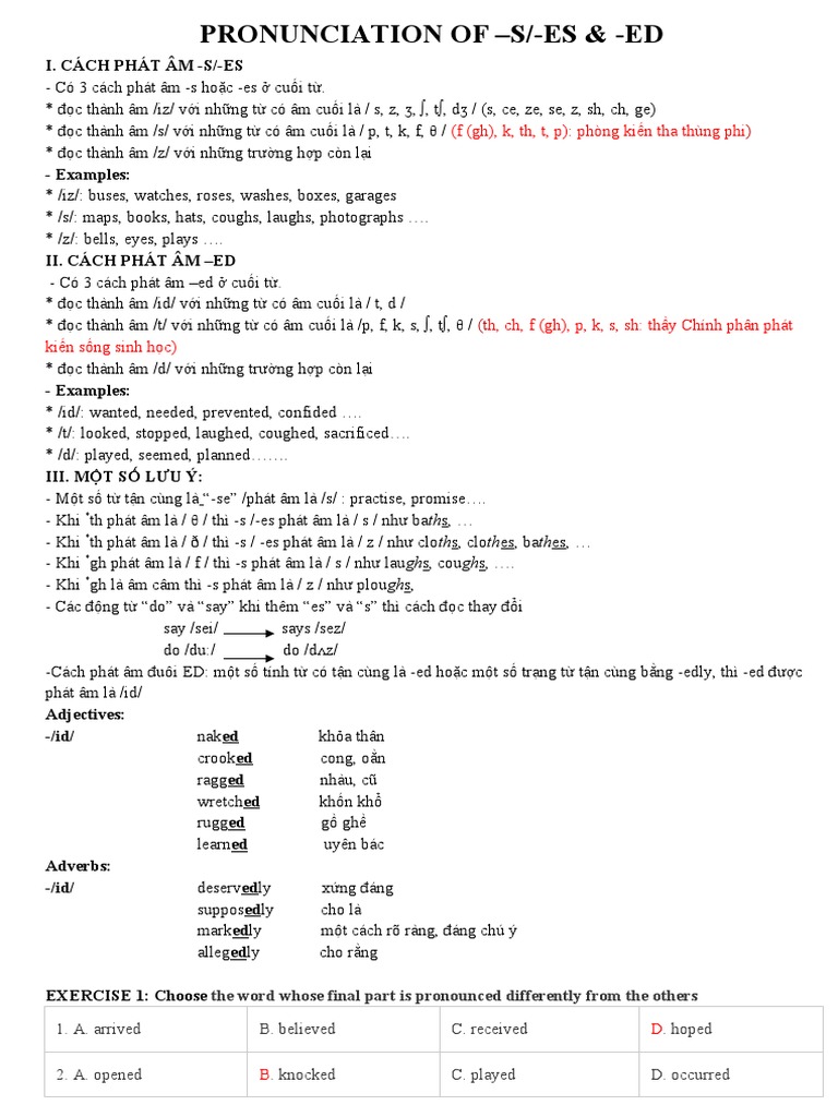 Pronunciation of - S - Es and - Ed | PDF