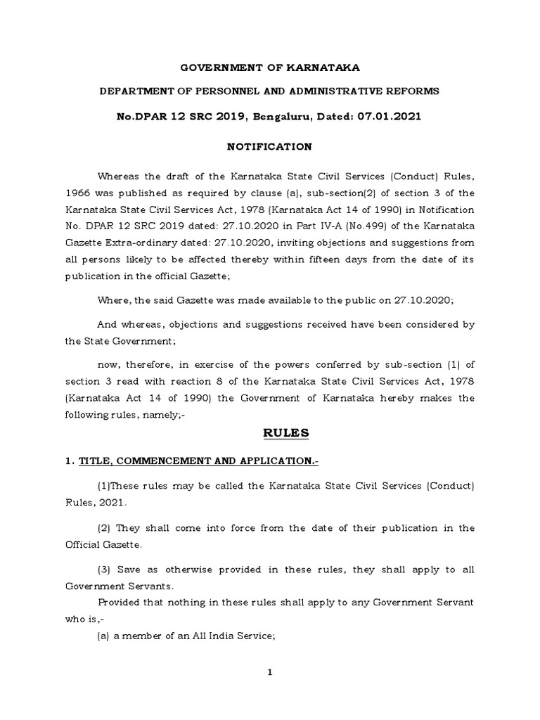 Karnataka CS Conduct Rules 1966 (Upto 2020) | PDF