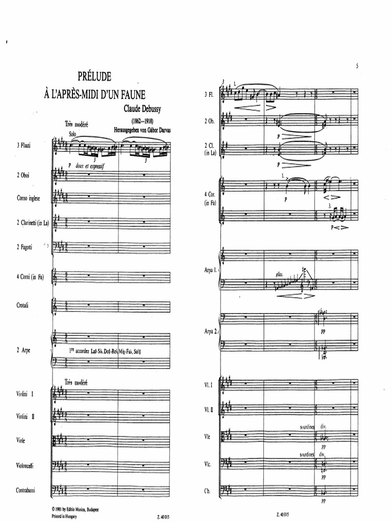 PAU - Partitura - 16 Preludio A La Siesta de Un Fauno de Claude Debussy | PDF