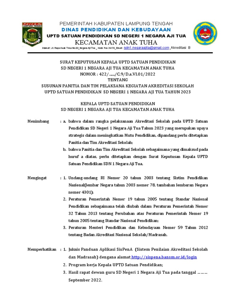 SK Tim Akreditasi Sekolah | PDF