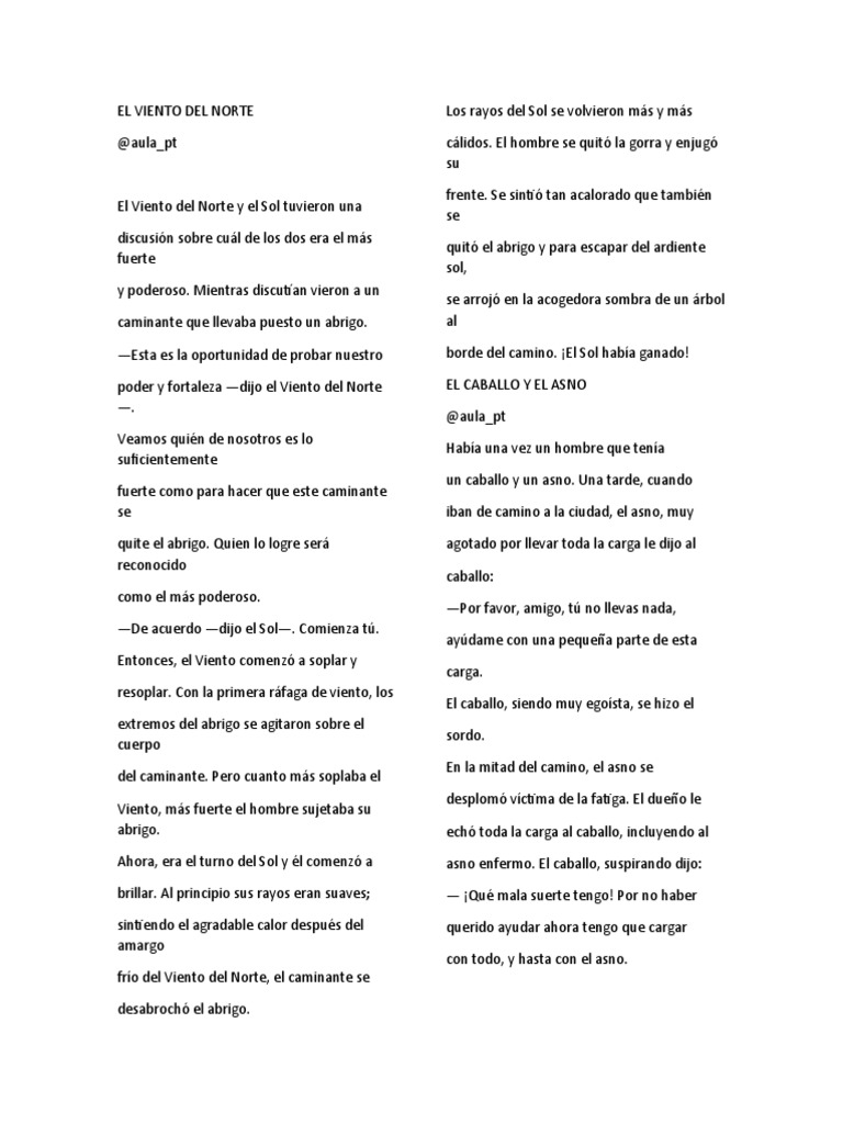 El Viento y el Sol: Fábula de Esopo | PDF