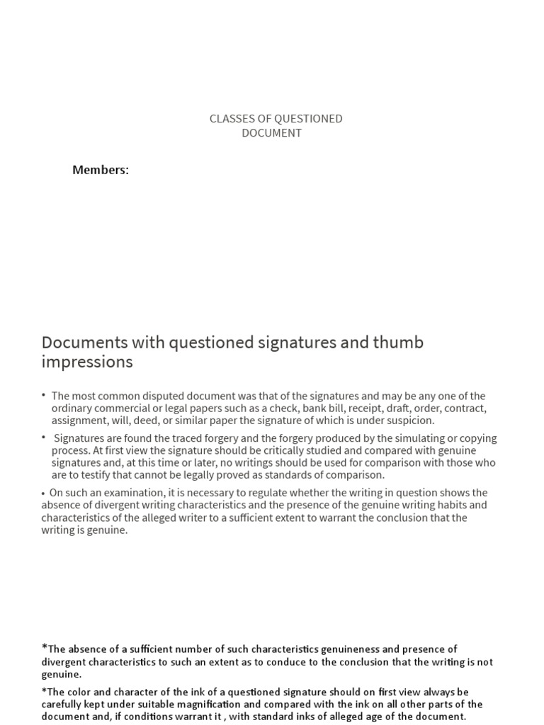 Classes of Questioned Documents Group 1 | PDF | Signature | Typewriter
