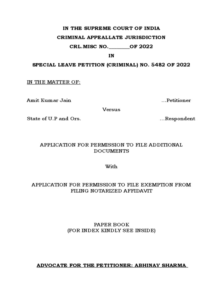 Application For Additional Documents (Ankit Kumar Jain V State of Up ...