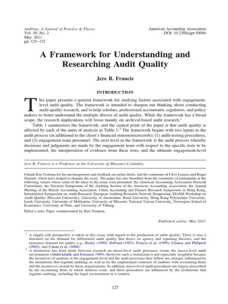 Francis - 2011 - A Framework For Understanding and Researching Audit ...