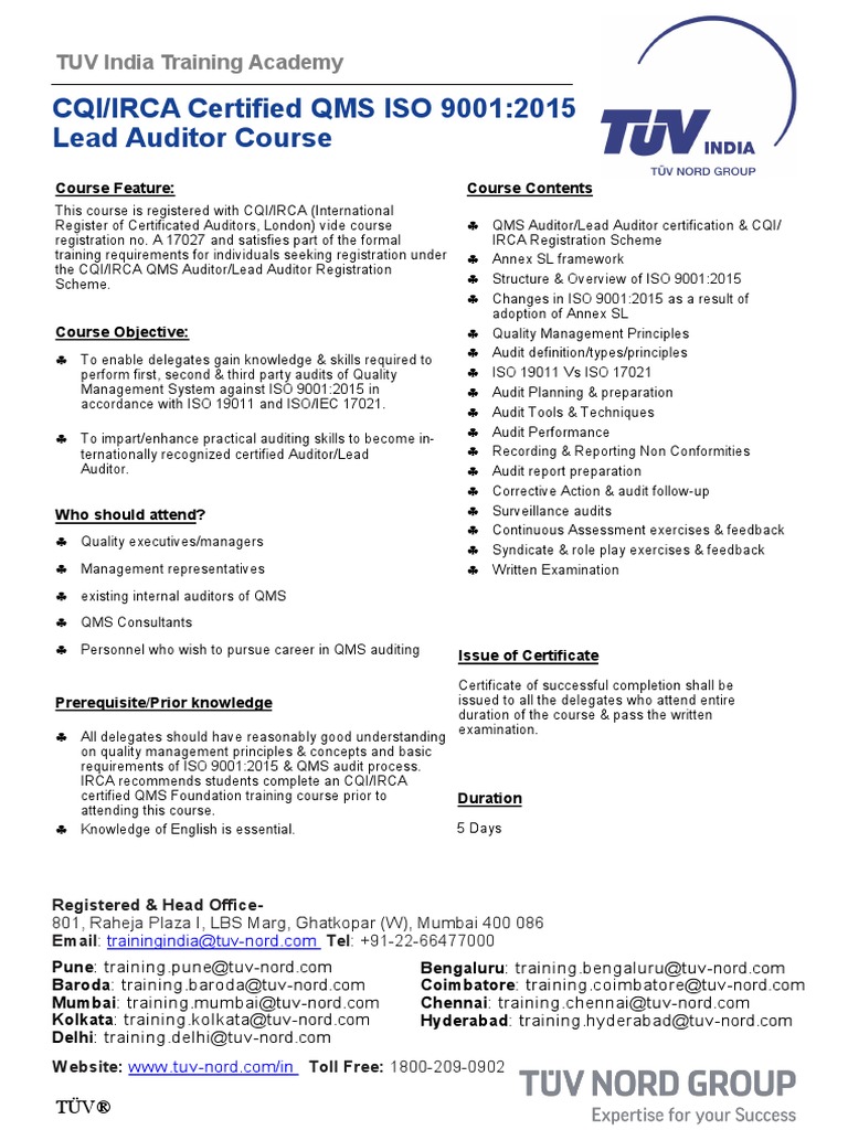 CQIIRCA Certified QMS ISO 90012015 Lead Auditor Course | PDF | Audit | Iso 9000
