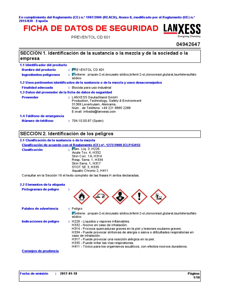 Preventol CD601 MSDS | PDF | Agua | Contaminación