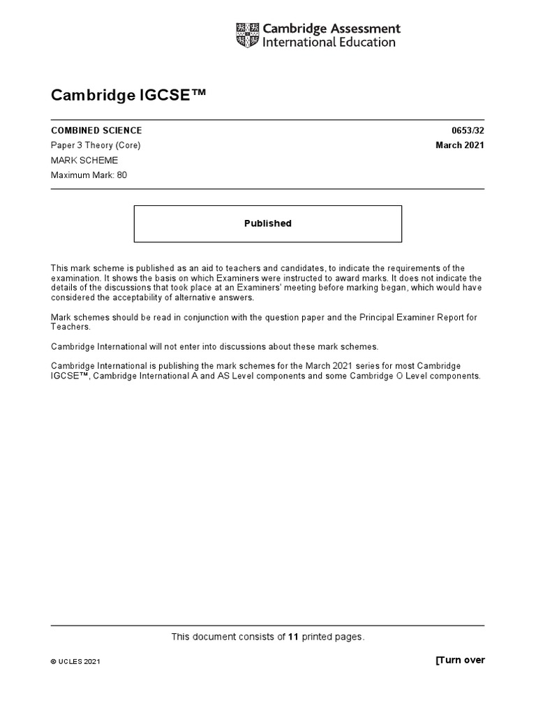 Cambridge IGCSE™: Combined Science 0653/32 March 2021 | PDF
