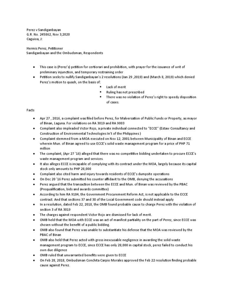 Perez V Sandiganbayan Case Digest | PDF