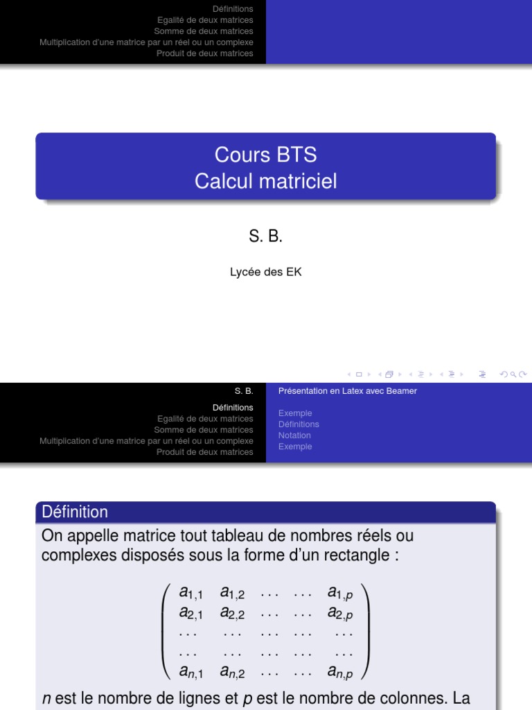 Les Matrices | PDF | Matrice (Mathématiques) | Nombre complexe