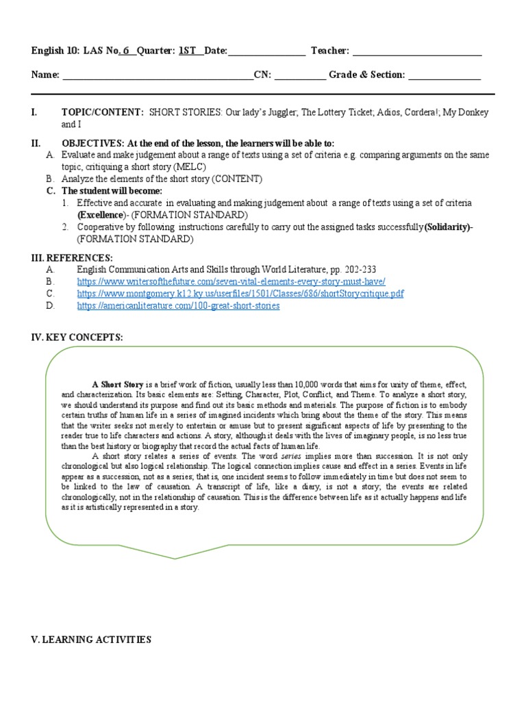 Short Story Analysis Lesson Plan | PDF | Plot (Narrative) | Causality
