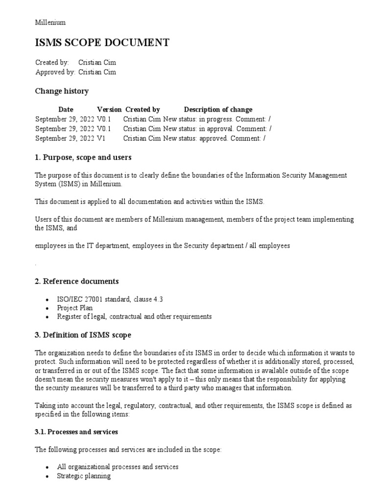 04 - Isms Scope Document | PDF | Information Technology | Computing