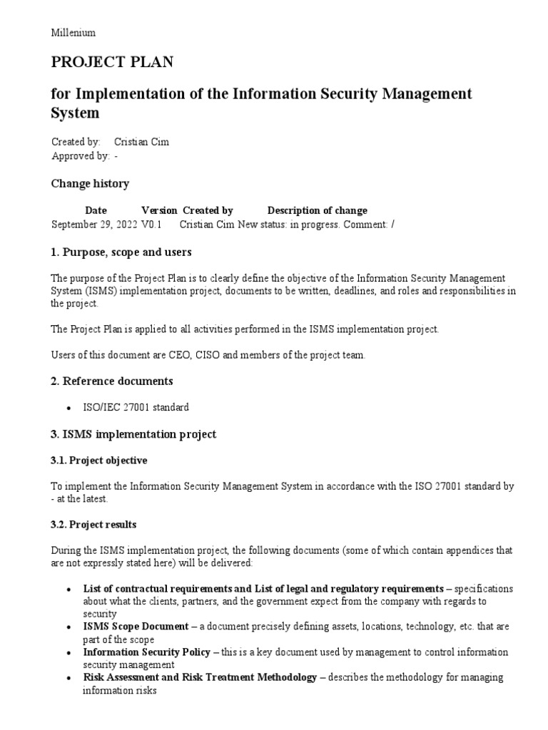 01 - PROJECT PLAN For Implementic ISMS | PDF | Information Security ...
