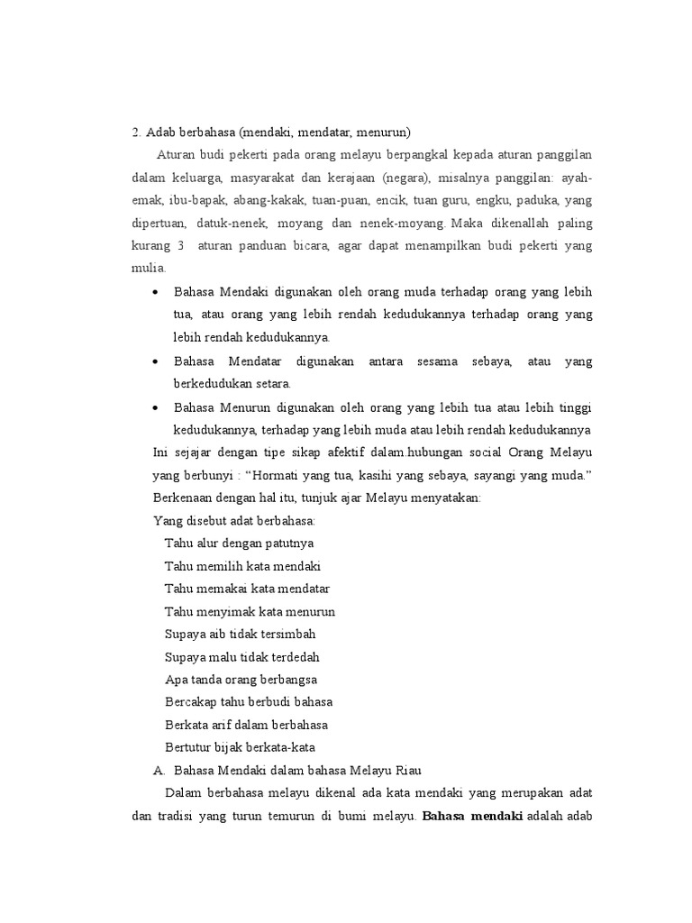 Adab Berbahasa (Mendaki, Mendatar, Menurun) | PDF