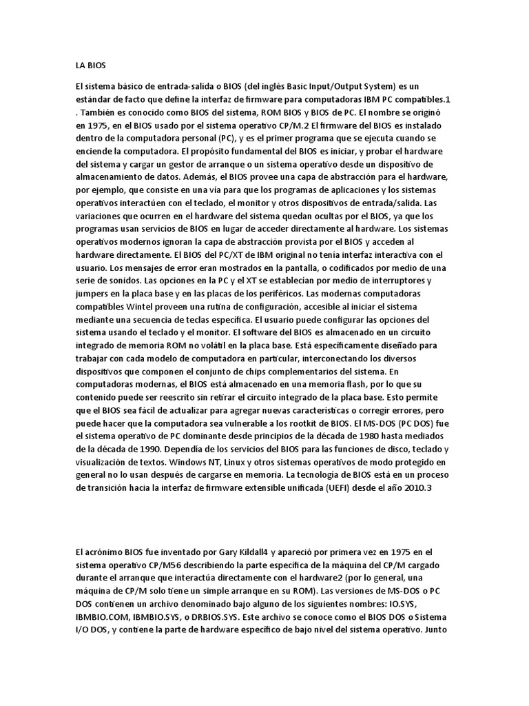 Historia y Función del BIOS en PCs | PDF | Bios | Informática