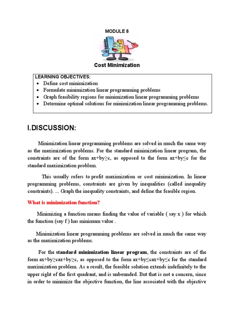 Module 8 Cost Minimization Pdf Mathematical Optimization Linear Programming