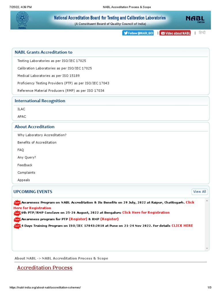 NABL Accreditation Process & Scope | PDF | Medical Equipment | Medical Diagnosis